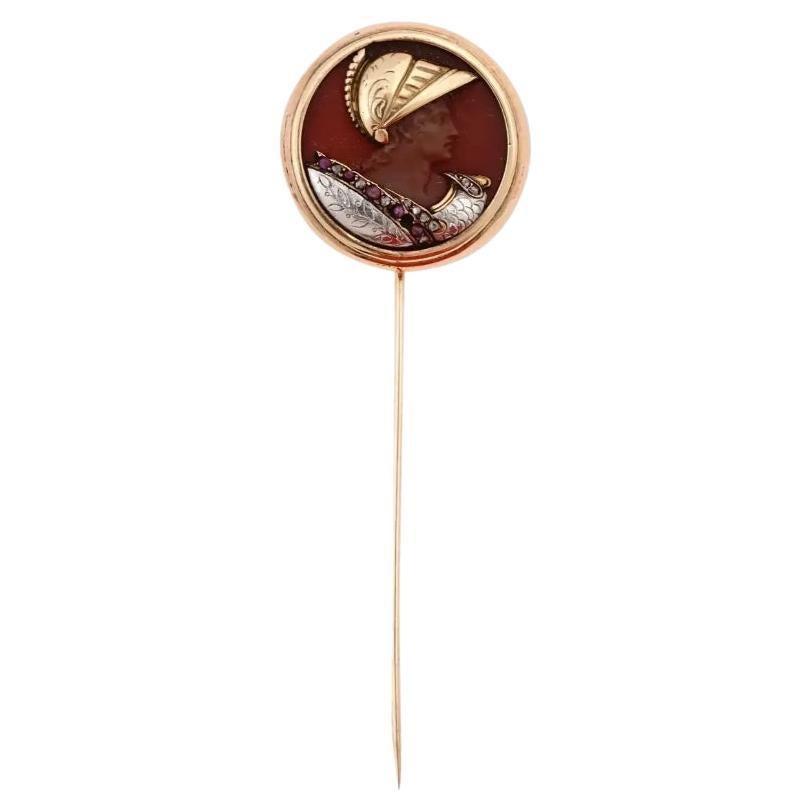 18K Gold Diamond Ruby Gladiator Cameo Stick Pin For Sale at 1stDibs