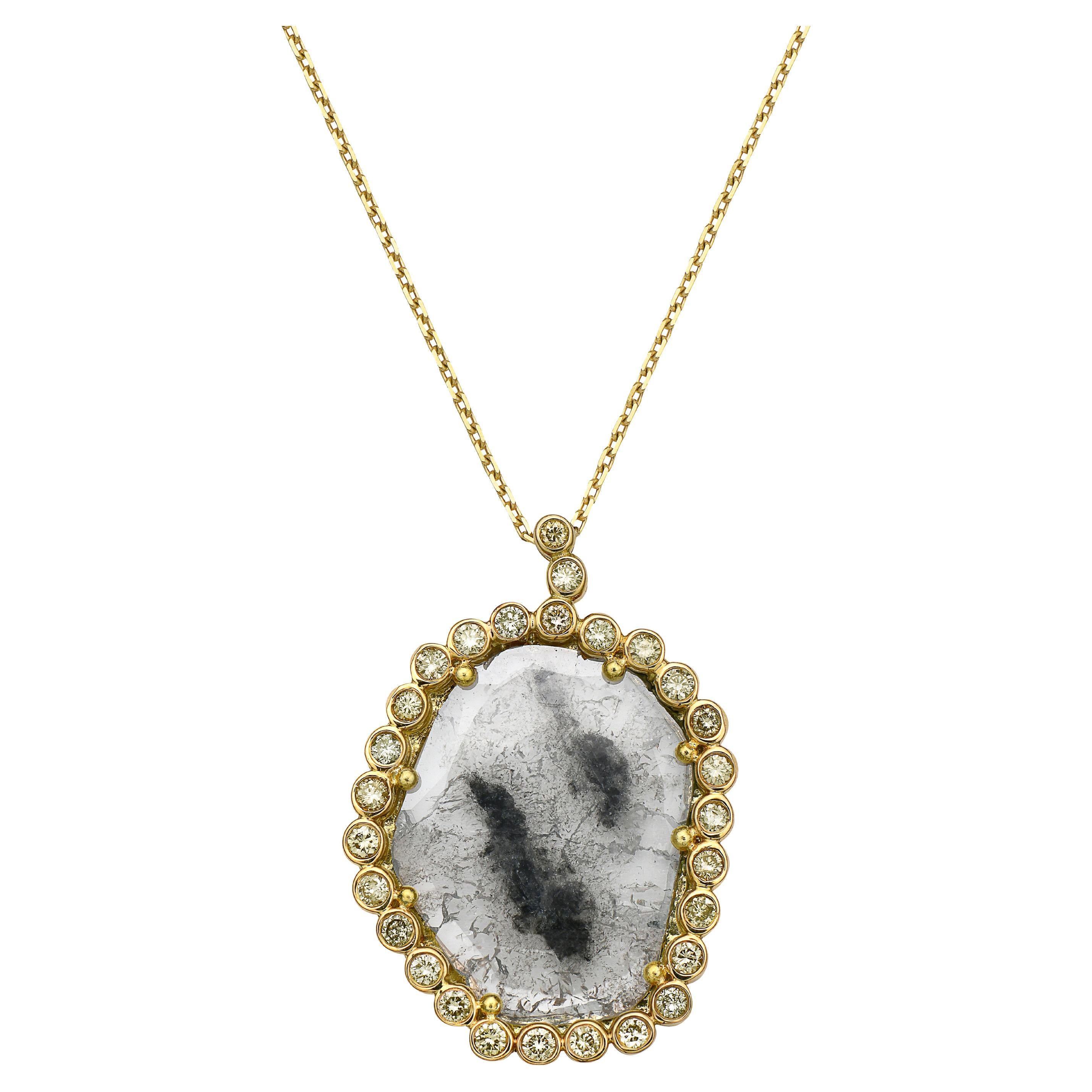 18k Gold Diamond Slice Champenge Diamonds Necklace Pendent For Sale at ...
