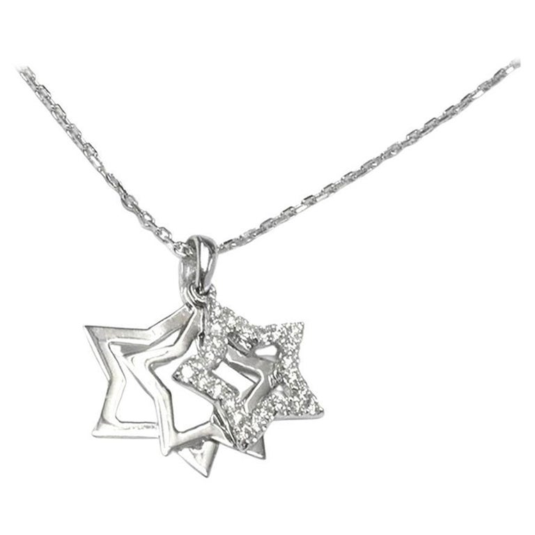 18K Gold Diamond Star Necklace Star of David Necklace Open Star ...