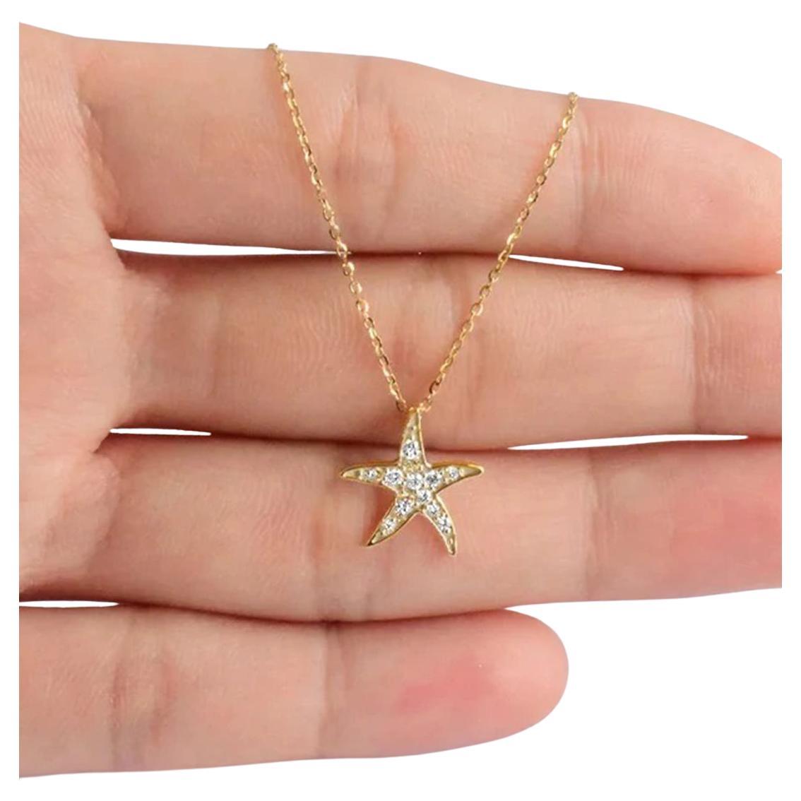 18k Gold Diamond Starfish Necklace Nautical Starfish Charm Pendant For ...