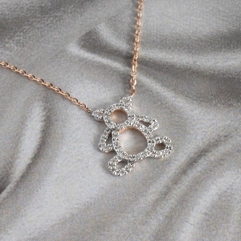 18k Gold Diamond Teddy Bear Charm Necklace For Sale at 1stDibs
