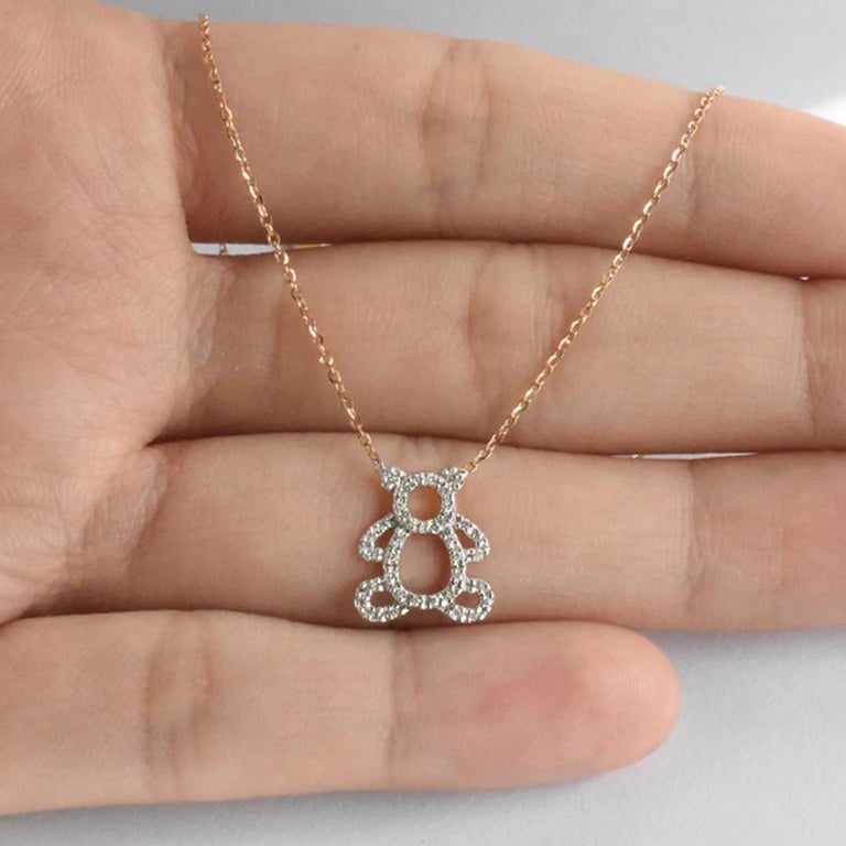 18k Gold Diamond Teddy Bear Charm Necklace For Sale at 1stDibs