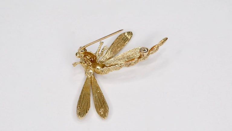 18k Gold Dragon Fly Brooch For Sale at 1stDibs