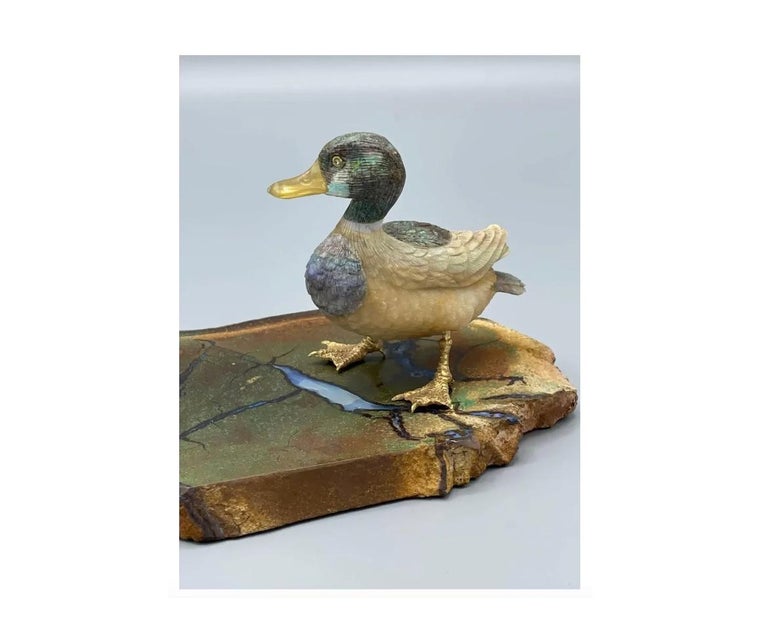 18k Gold Duck Carved Opal Hardstone Figure For Sale at 1stDibs