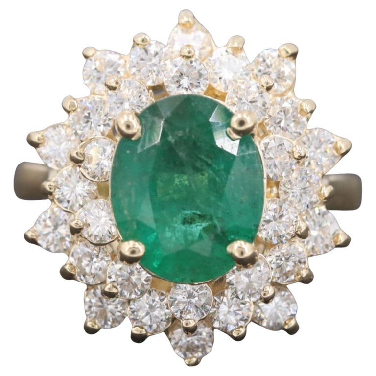 Customizable 18K Gold Emerald Engagement Ring, Antique Diamond Wedding Ring For Sale at 1stDibs