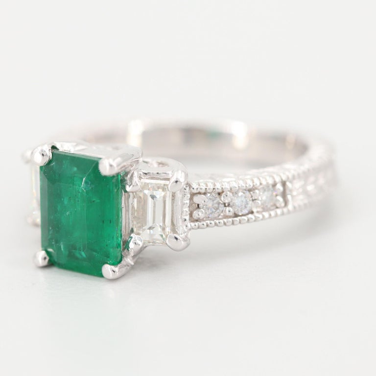 Customizable 18K Gold Emerald Engagement Ring, Antique Emerald Wedding Ring For Sale at 1stDibs