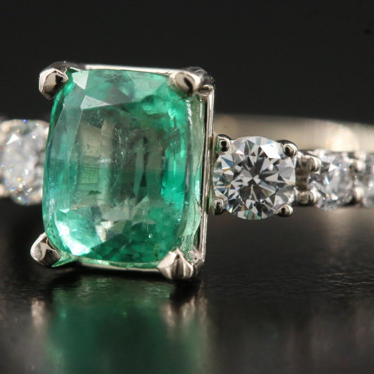 Customizable 18K Gold Emerald Engagement Ring, Antique Emerald Wedding ...