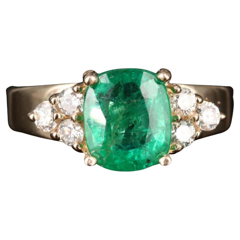 Customizable 18K Gold Emerald Engagement Ring, Antique Emerald Wedding ...