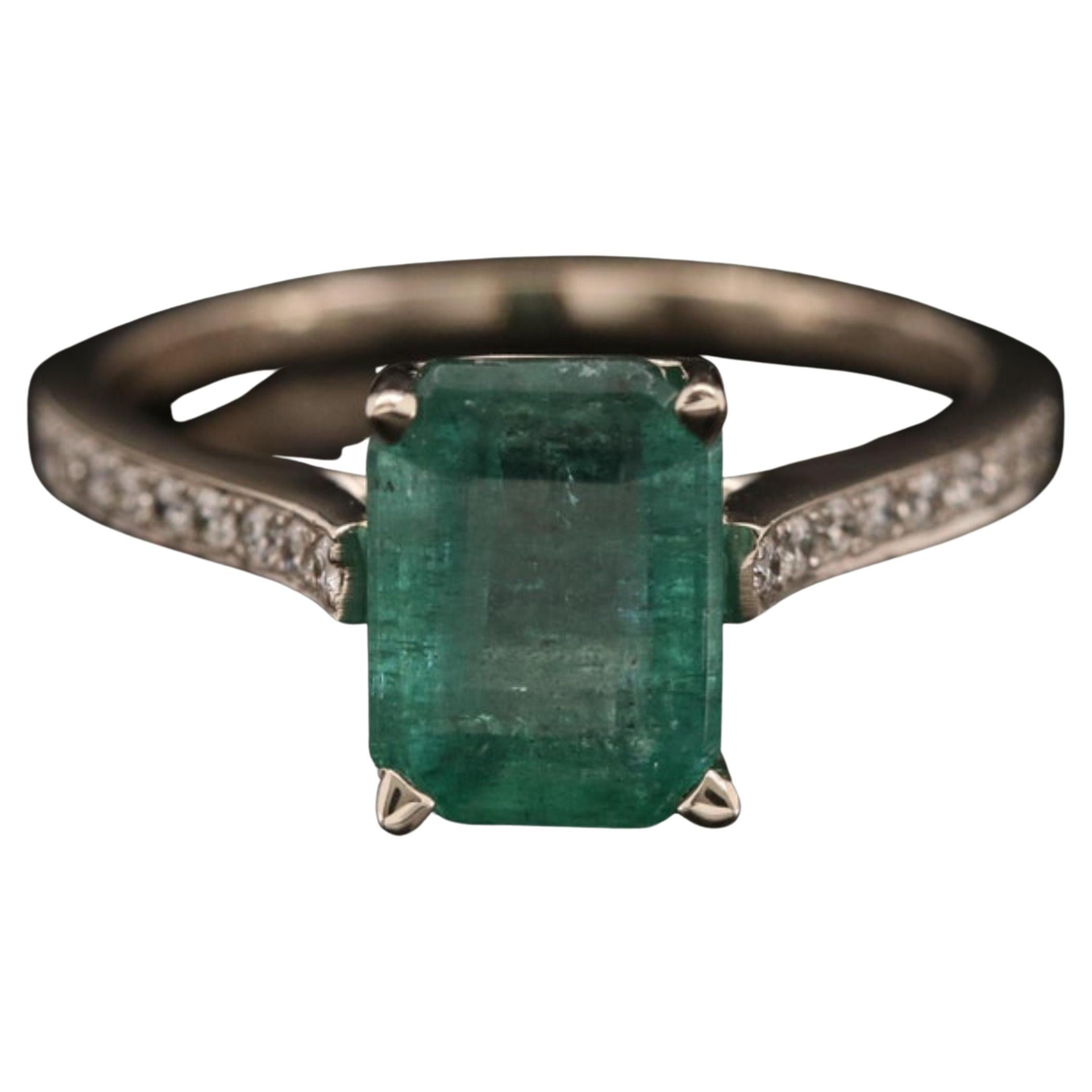 Customizable 18k Gold Emerald Engagement Ring Minimalist Half Eternity