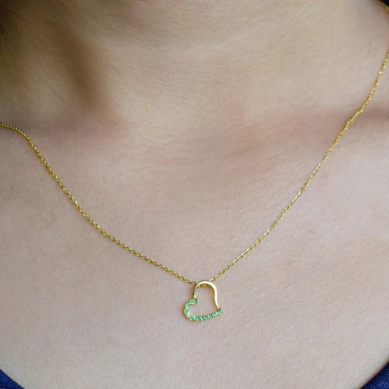18k Gold Emerald Heart Necklace Natural Emerald Minimalist Necklace For ...