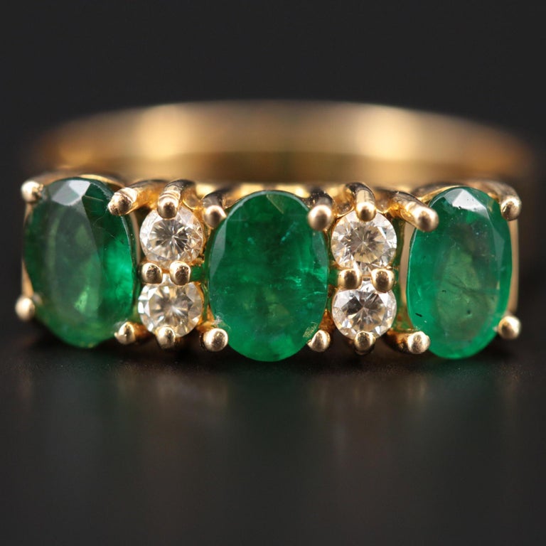 Customizable 18K Gold Emerald Wedding Ring, Emerald Bridal Engagement Ring For Sale at 1stDibs