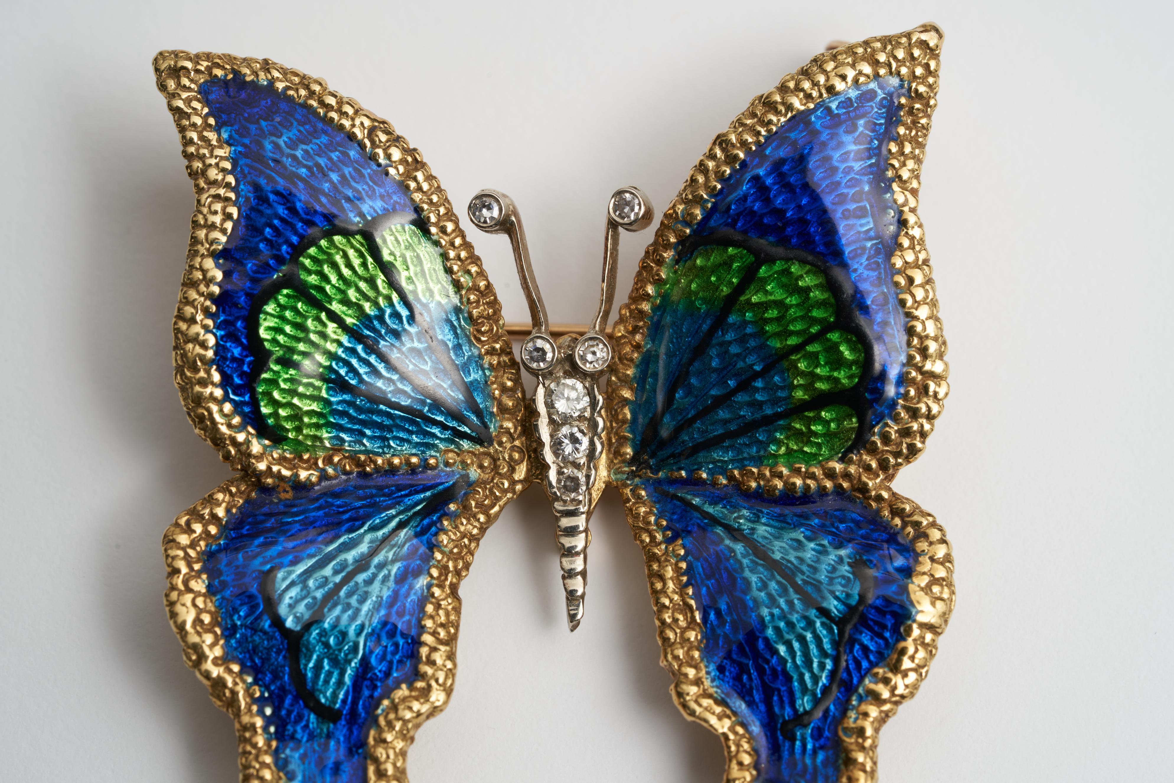 18k Gold, Enamel and Diamond Butterfly Convertible Brooch For Sale at ...