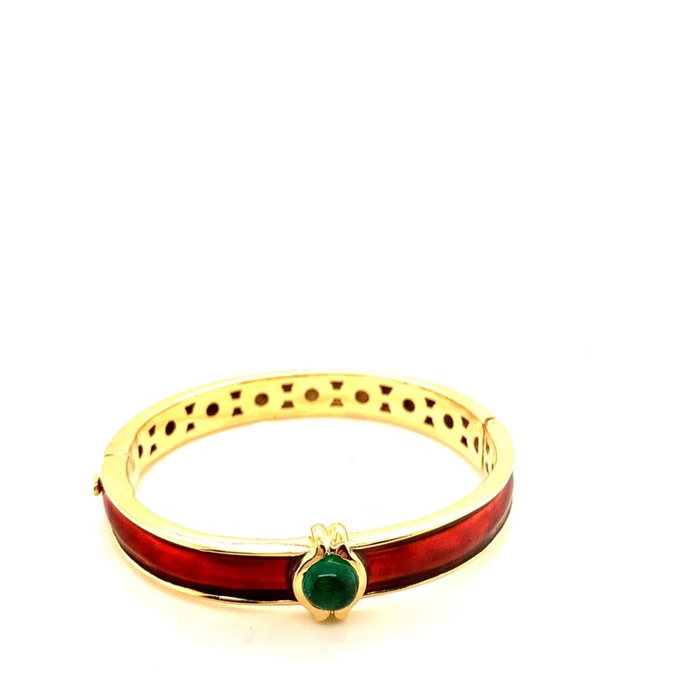 18 Karat Gold Enamel Emerald Ruby Bangle Bracelets For Sale at 1stDibs | enamel ruby bracelets ...