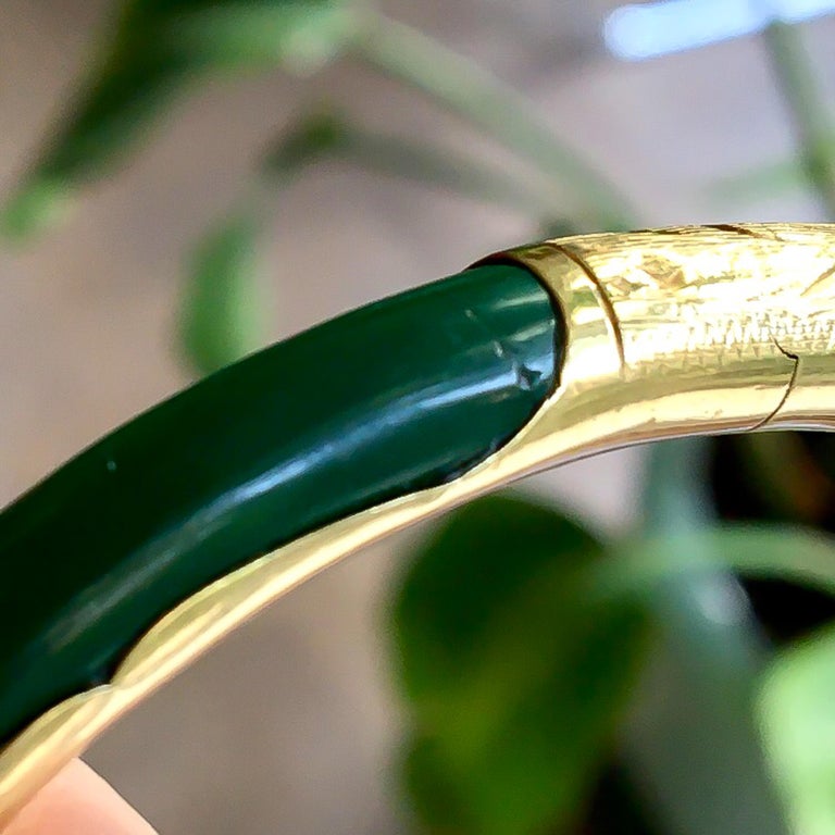 18K Gold Etched Malachite Bangle Bracelet For Sale at 1stDibs