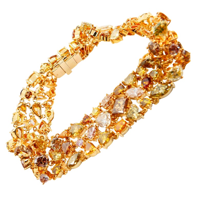 Hand Made Fancy Pink, Green, Yellow, Brown Colored Diamond Bracelet 21. ...