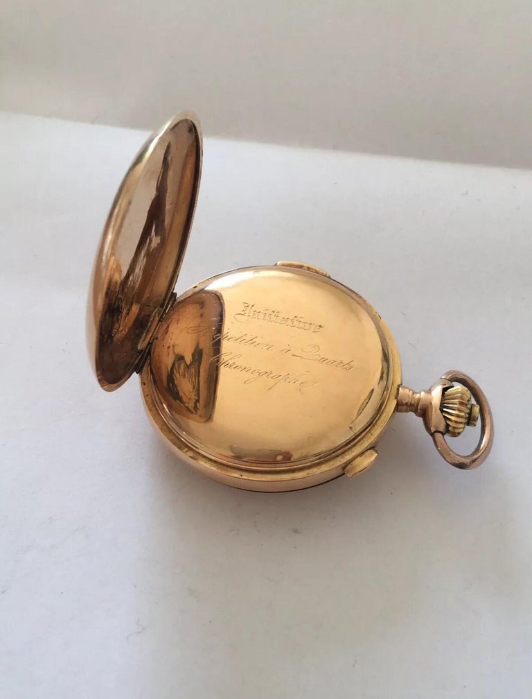 18k Gold Full Hunter Quarter Repeater Chronograph Pocket Watch Signed ...