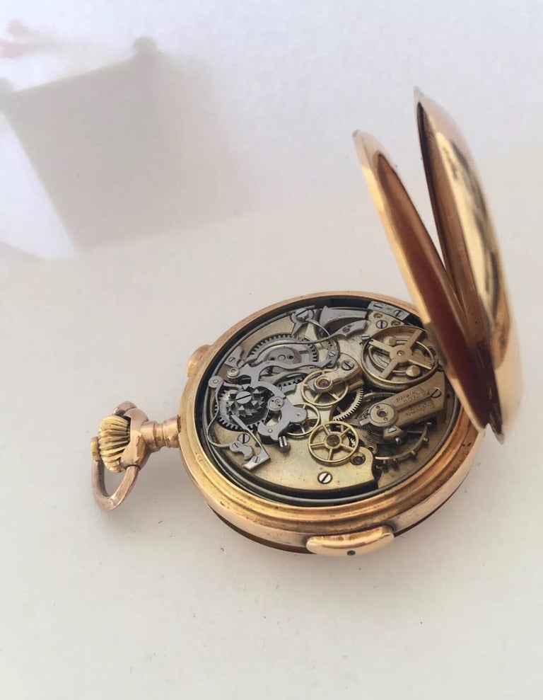 18k Gold Full Hunter Quarter Repeater Chronograph Pocket Watch Signed ...
