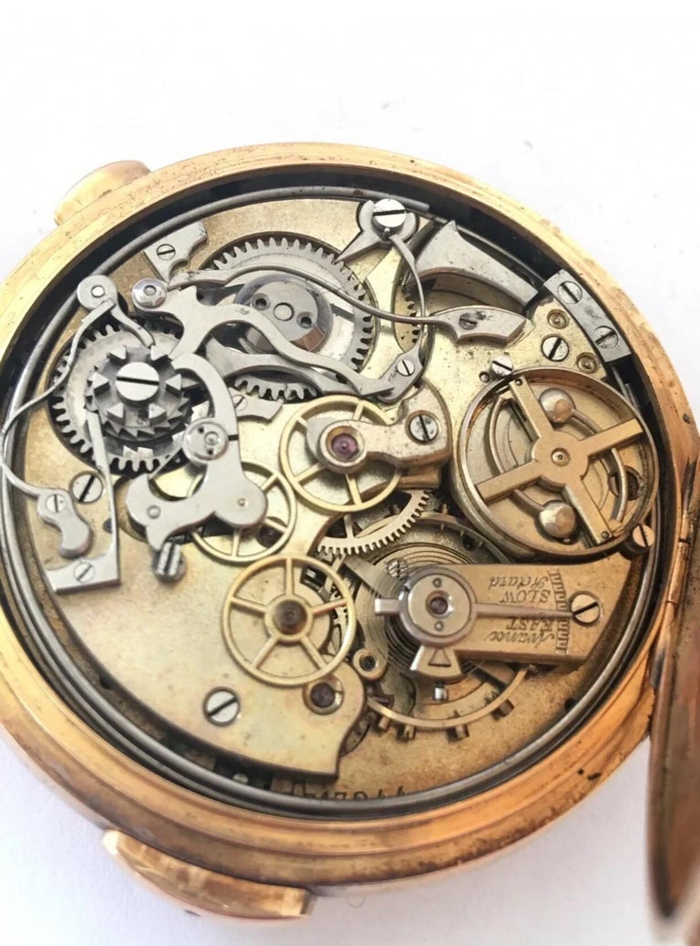 18k Gold Full Hunter Quarter Repeater Chronograph Pocket Watch Signed ...