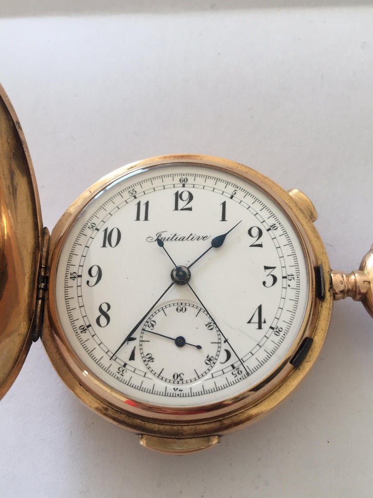 18k Gold Full Hunter Quarter Repeater Chronograph Pocket Watch Signed ...