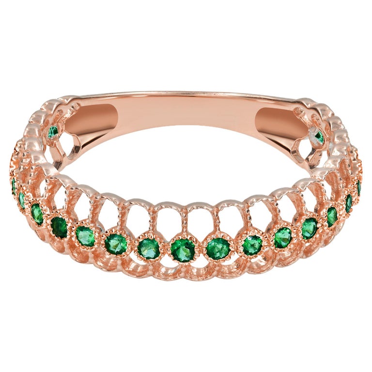 Customizable 18k Gold Genuine Round Emerald Engagement Ring For Sale at ...