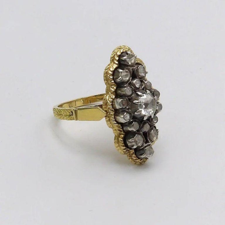 18K Gold Georgian Revival Ring with Rose Cut Diamonds Cluster For Sale ...