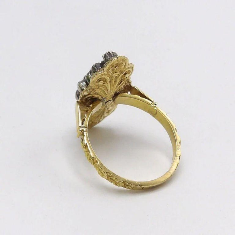 18K Gold Georgian Revival Ring with Rose Cut Diamonds Cluster For Sale ...
