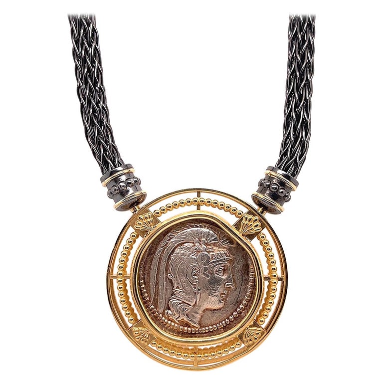 18k Gold Greek 2nd Century B.C. Athena Coin Clasp with a Roman Chain ...