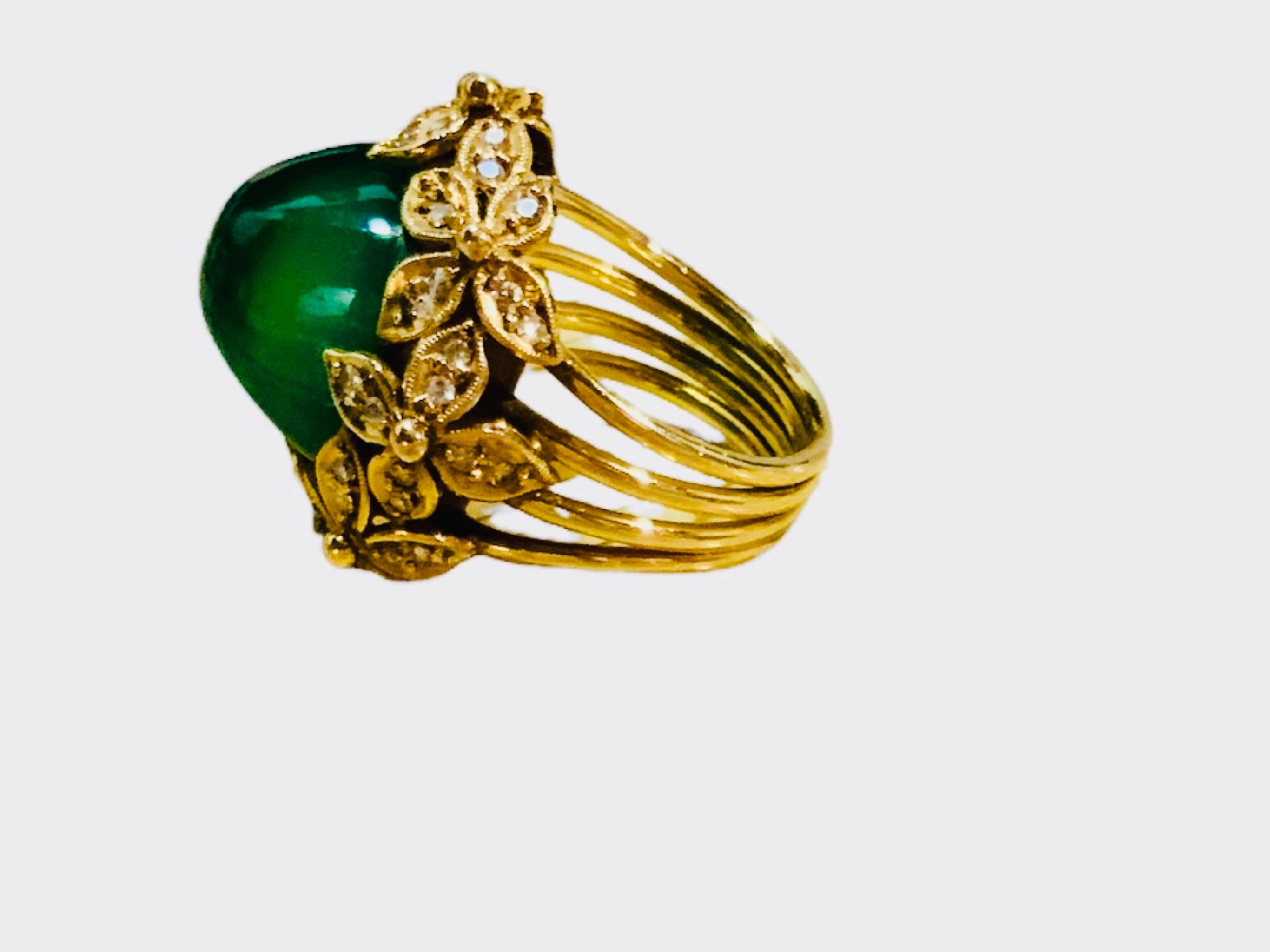 18K Gold Green Crystal And Diamond Dome Ring For Sale at 1stDibs