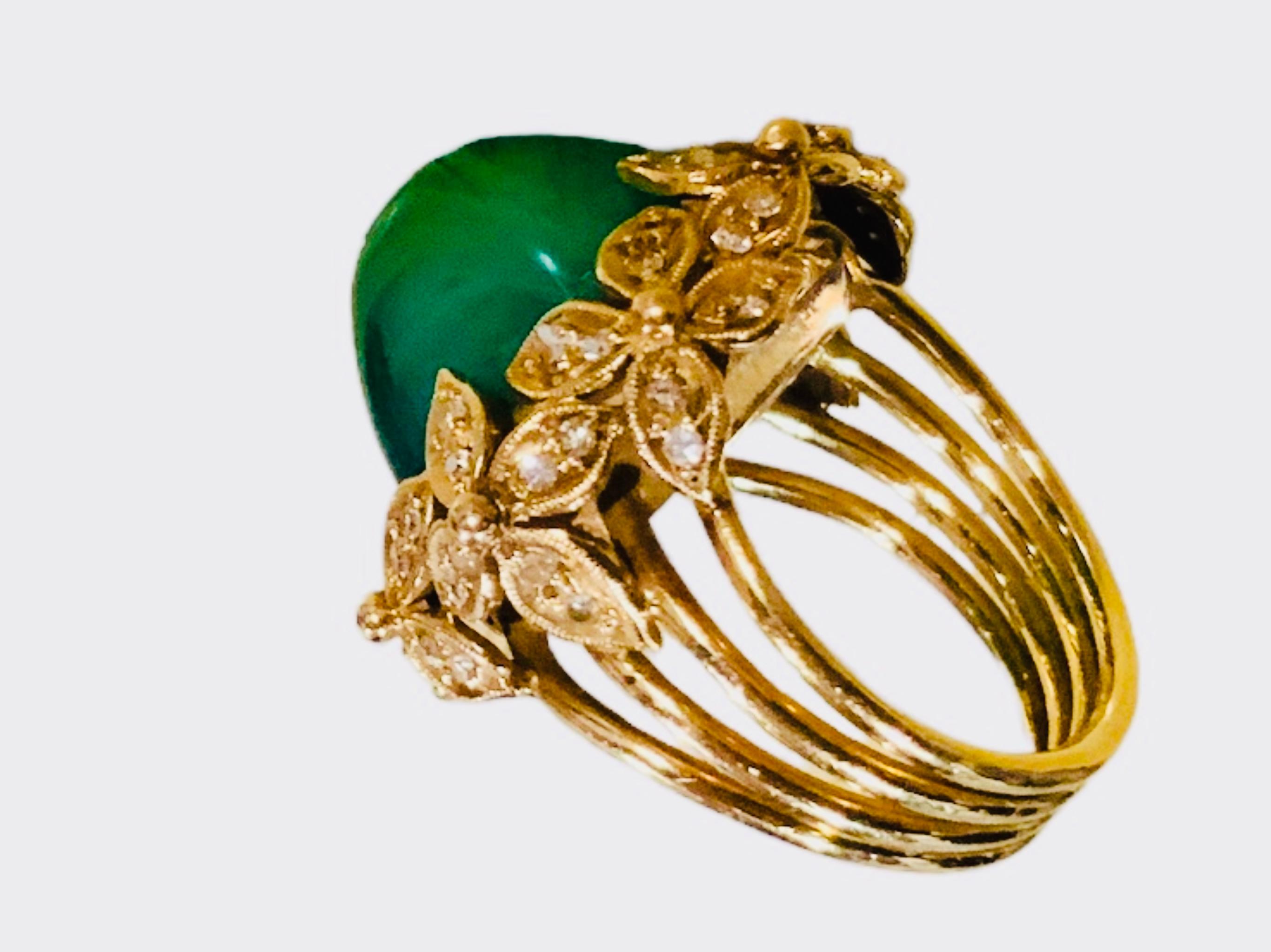 18K Gold Green Crystal And Diamond Dome Ring For Sale at 1stDibs
