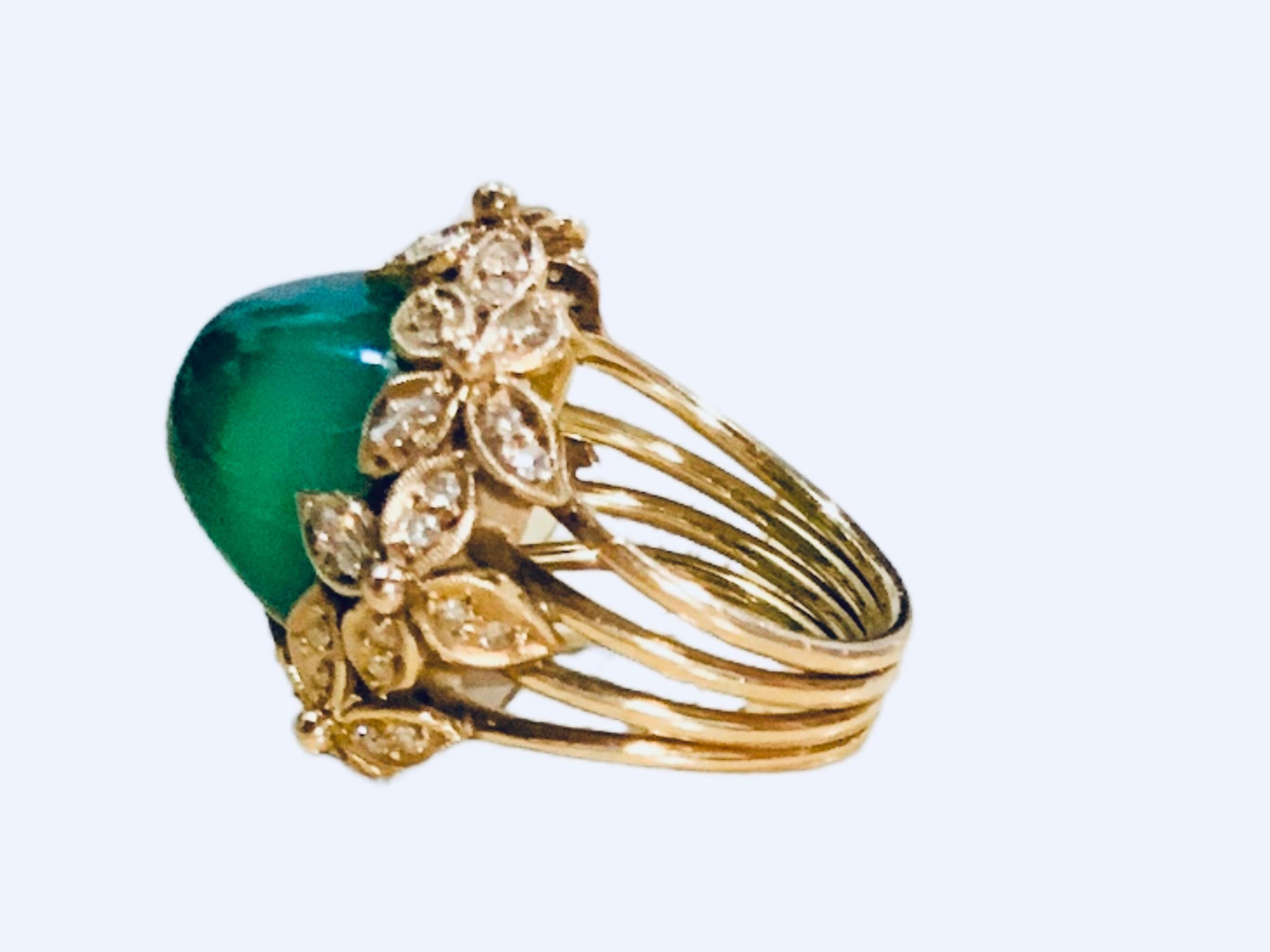 18K Gold Green Crystal And Diamond Dome Ring For Sale at 1stDibs