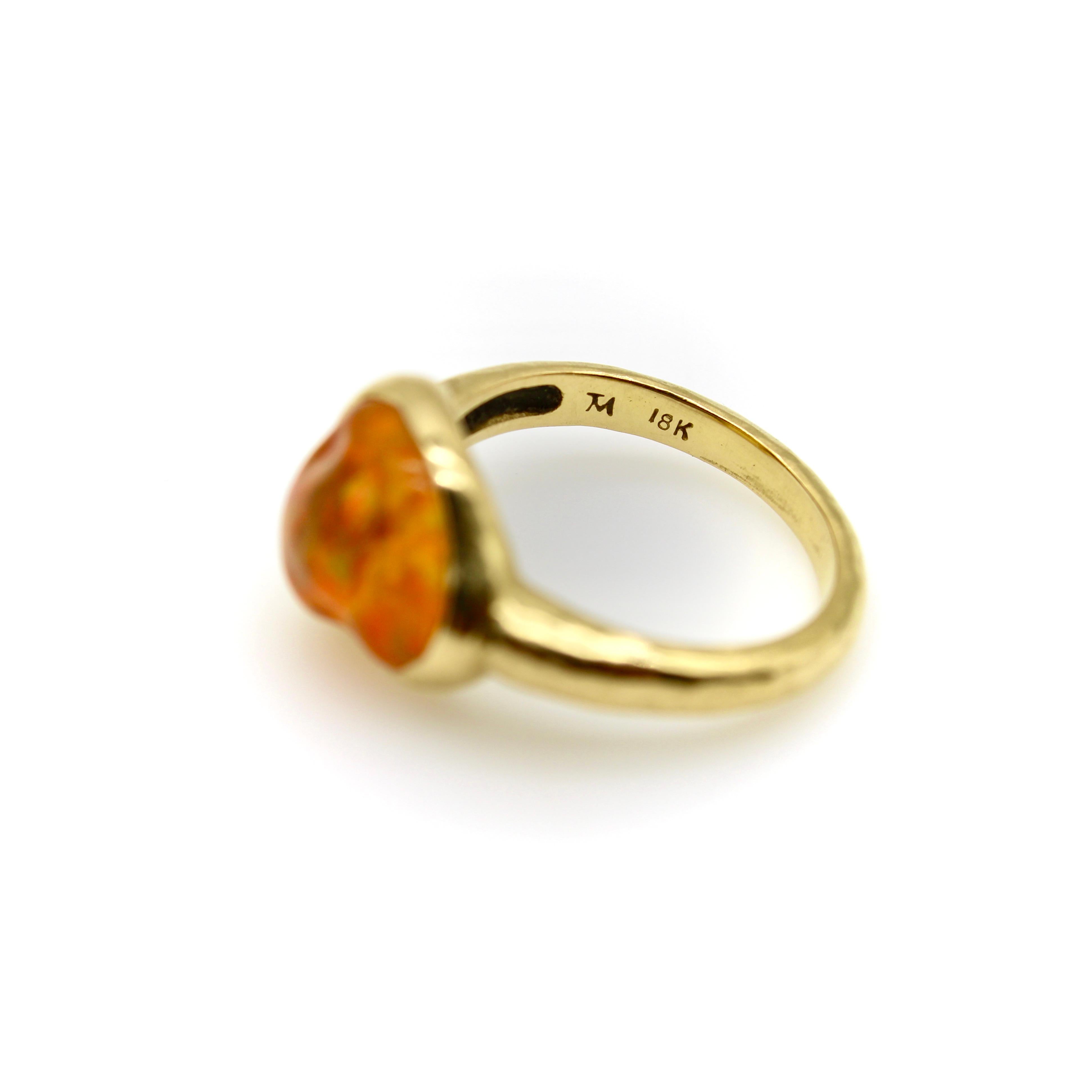 18K Gold Hand Carved Mexican Fire Oral Feu Ring by Tony Malmed For Sale ...