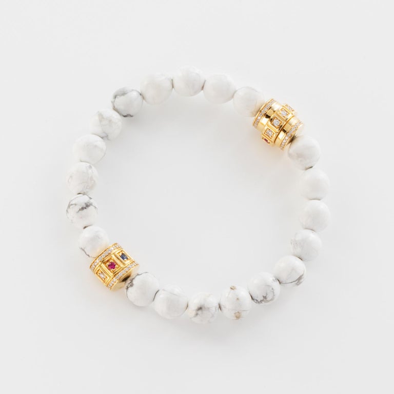 18 Karat Gold Howlite Beaded Code Bracelet For Sale at 1stDibs