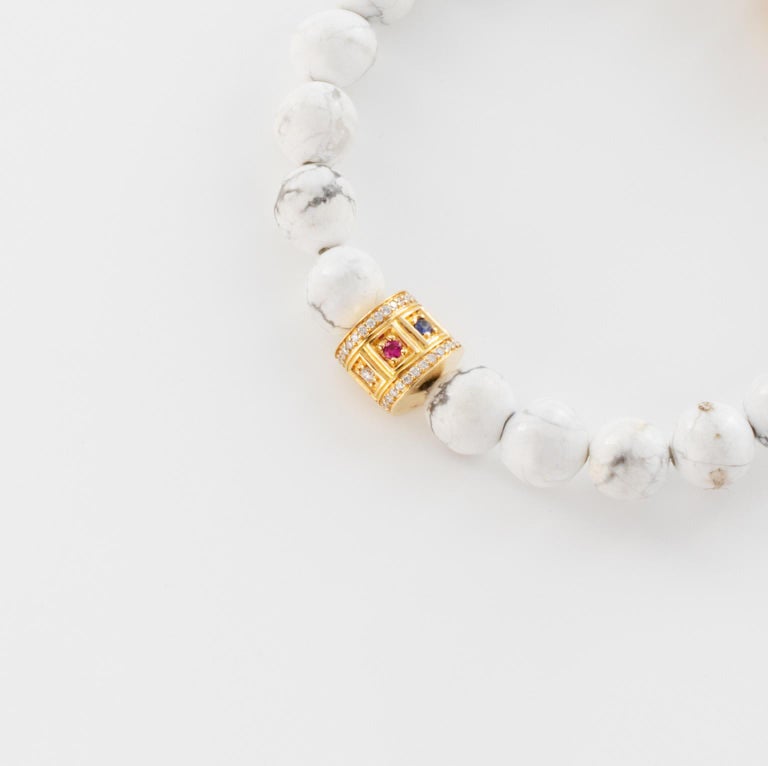 18 Karat Gold Howlite Beaded Code Bracelet For Sale at 1stDibs