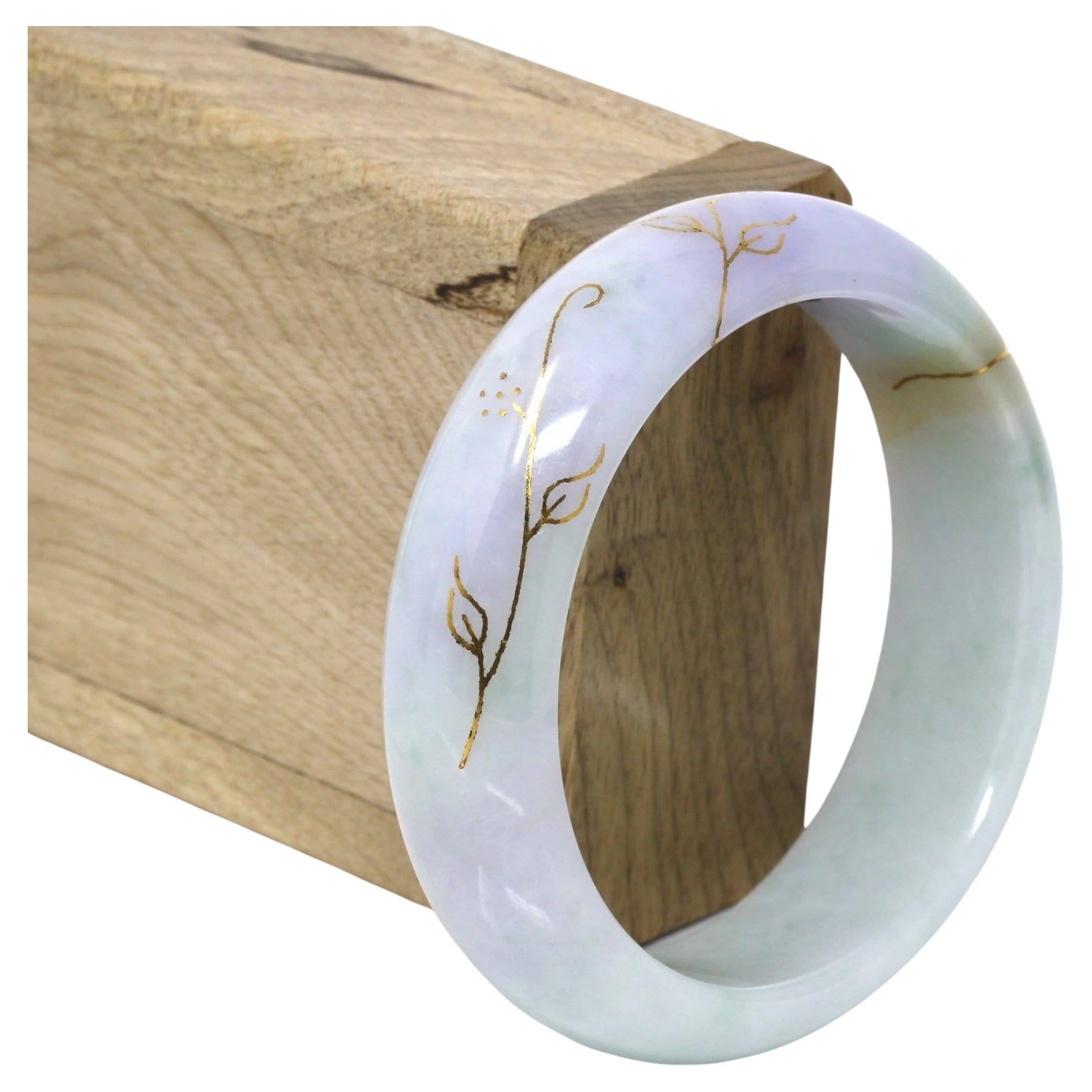 RealJade 18k Gold Inlaid Genuine Burmese Jadeite Jade bangle Bracelet ...