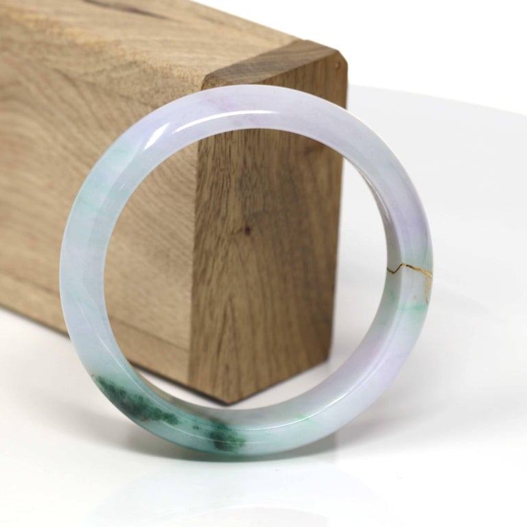 18k Gold Inlaid Real Jadeite Jade Bangle Bracelet #446 For Sale at 1stDibs