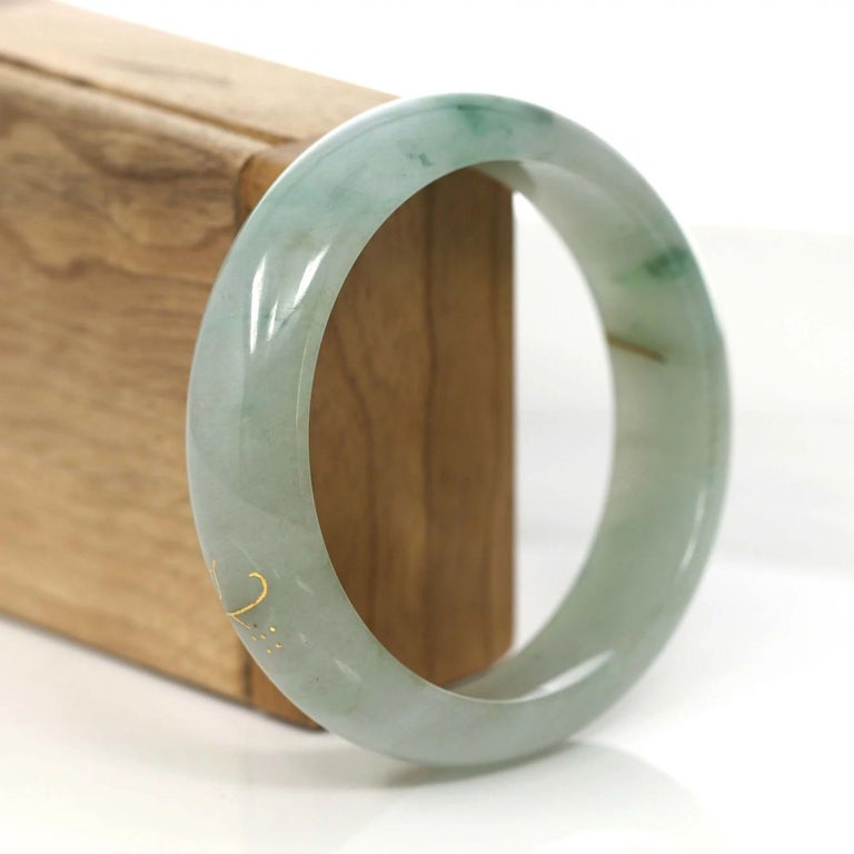 18k Gold Inlaid Real Jadeite Jade Bangle Bracelet #791 For Sale at 1stDibs