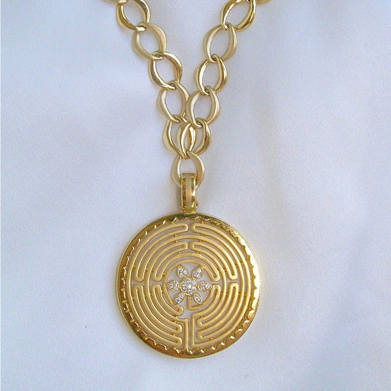 18k Gold Labyrinth Pendant W/ Diamonds For Sale at 1stDibs
