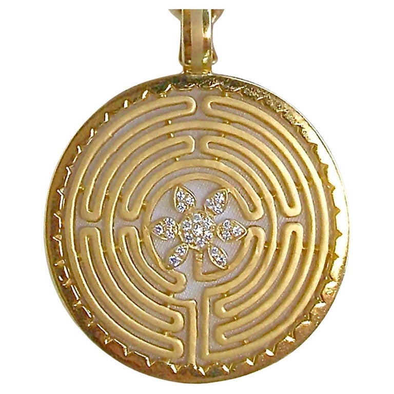 18k Gold Labyrinth Pendant W/ Diamonds For Sale at 1stDibs