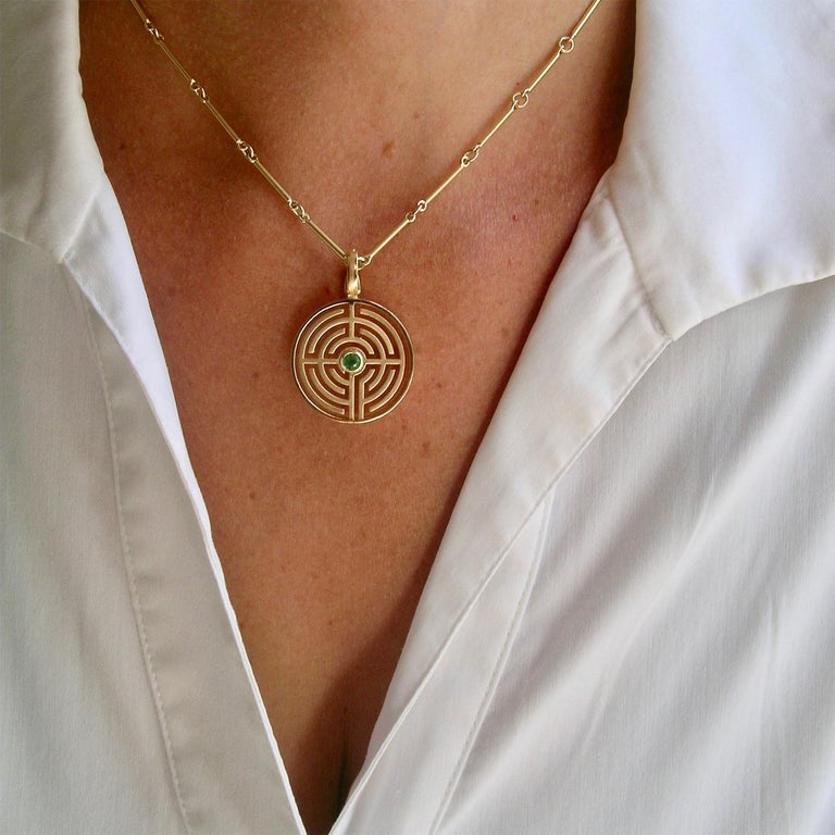 18 Karat Gold Labyrinth Pendant with Gemstone For Sale (Free Shipping ...