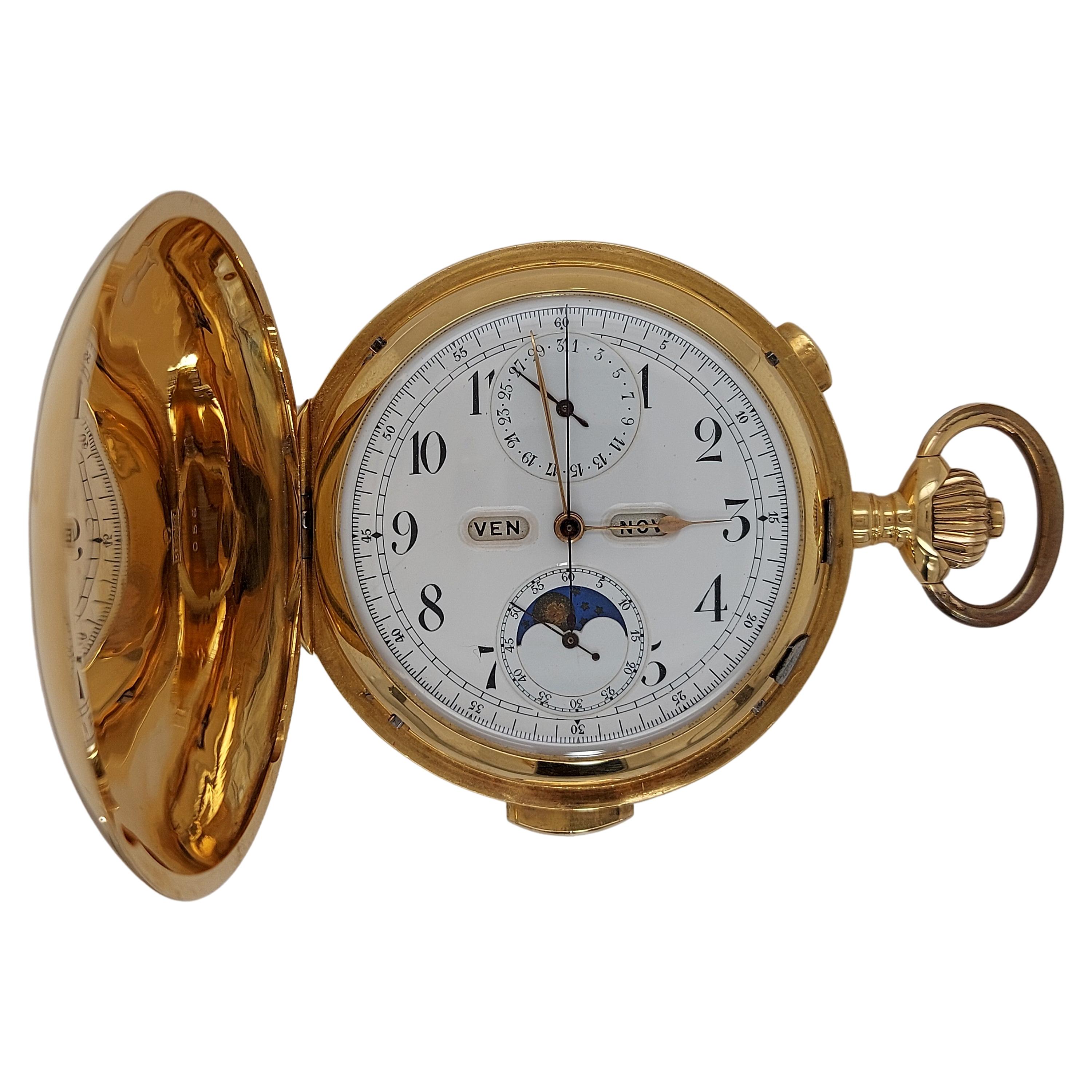 18k Gold Le Phare Quarter Repeater Chronograph Moon Phase Pocket Watch ...