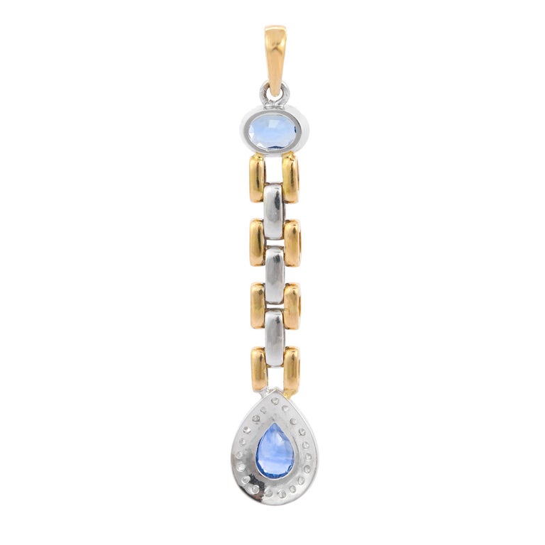 18K Gold Long Dangled Blue Sapphire and Diamond Studded Chain Style ...