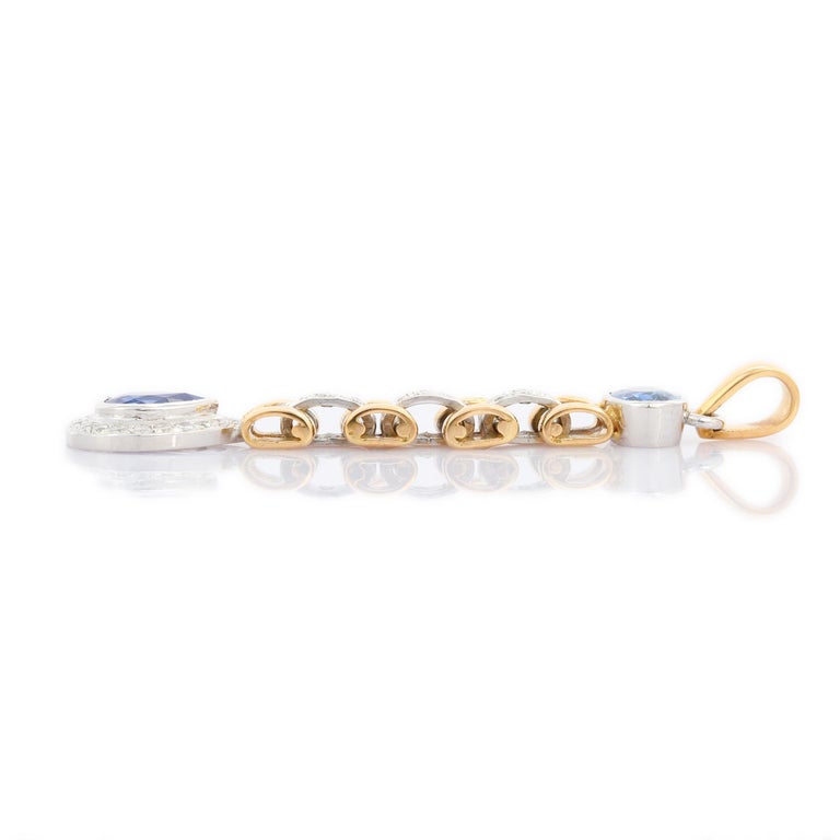 18K Gold Long Dangled Blue Sapphire and Diamond Studded Chain Style ...