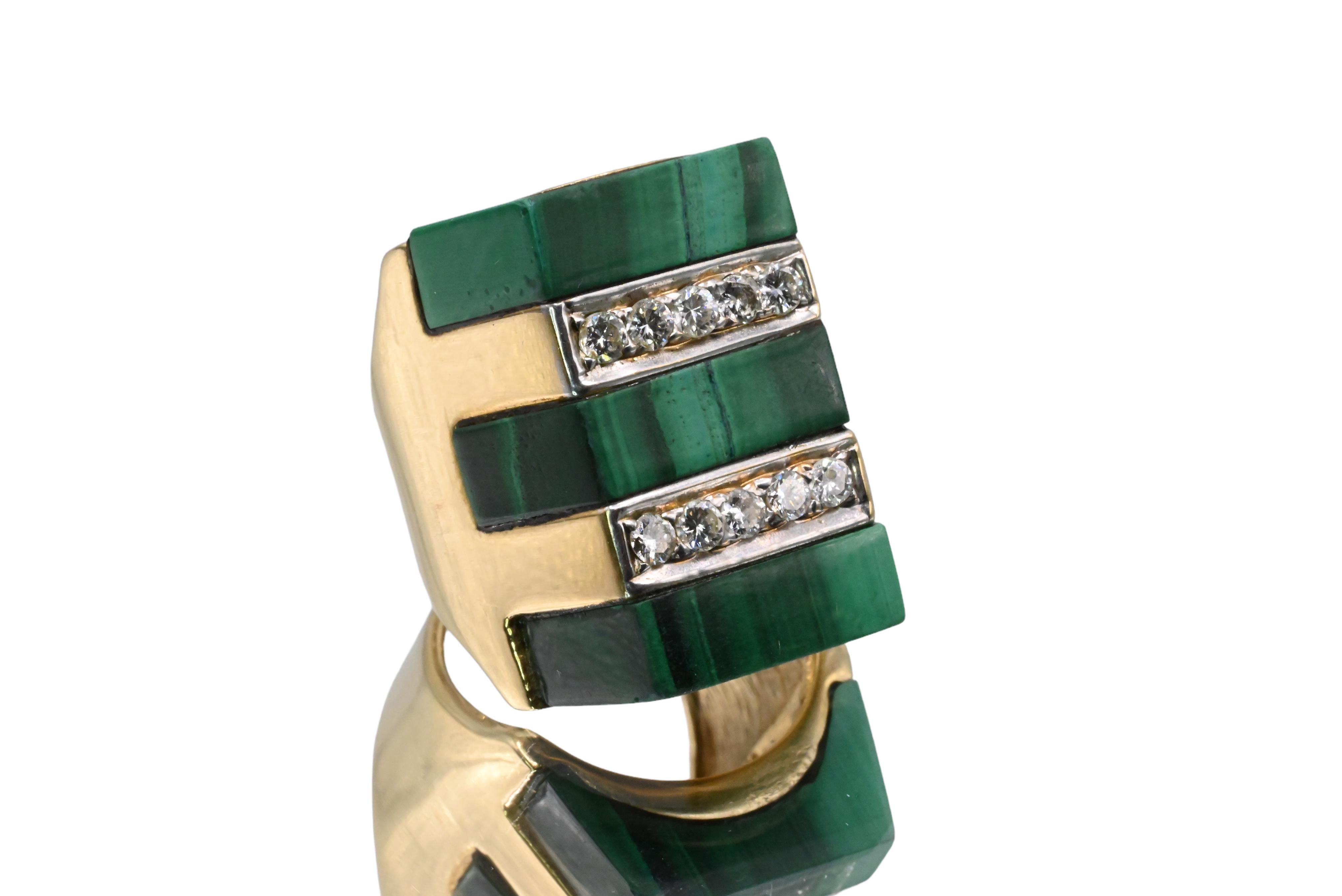 18K Gold Malachite and Diamond Ring at 1stDibs