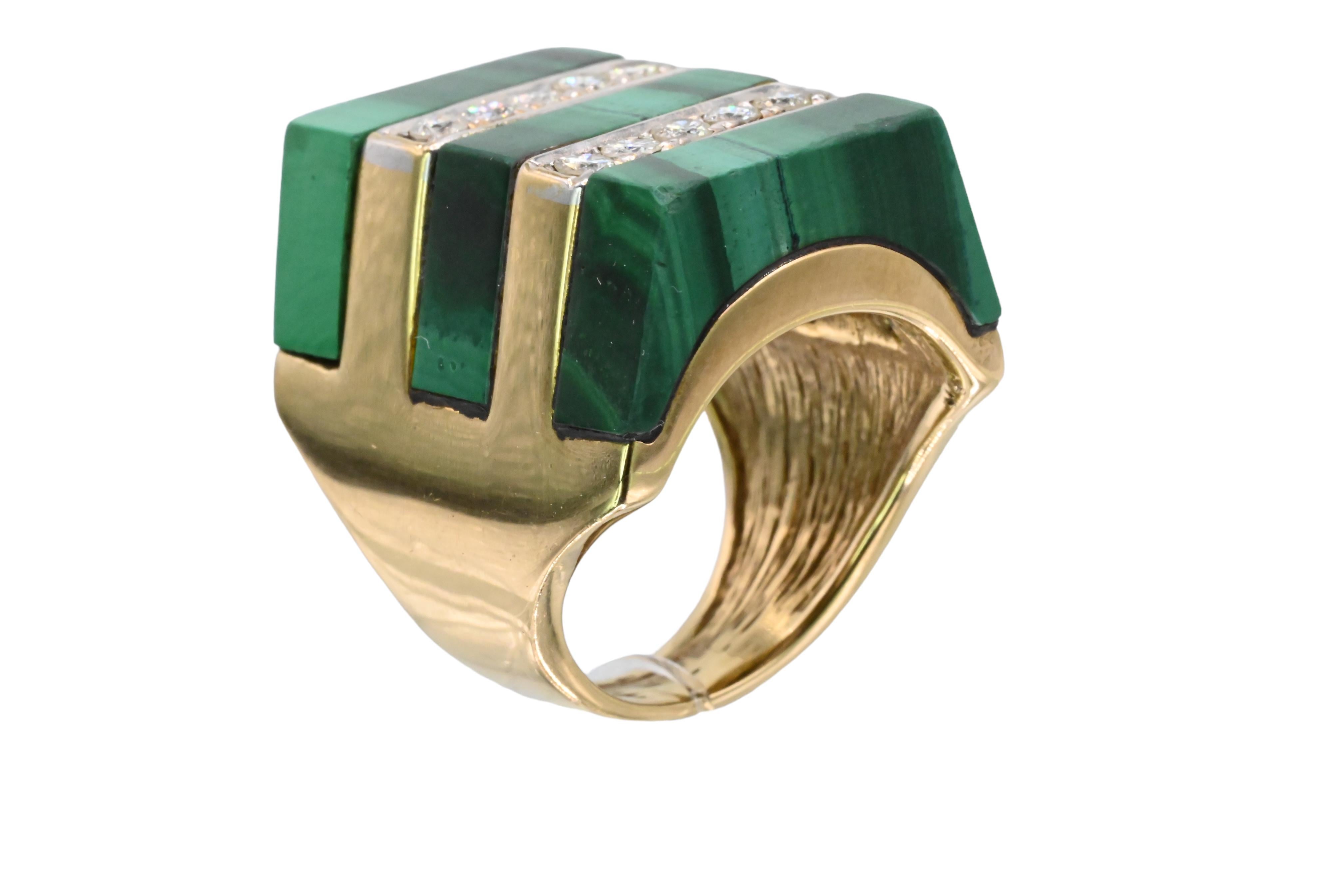 18K Gold Malachite and Diamond Ring at 1stDibs