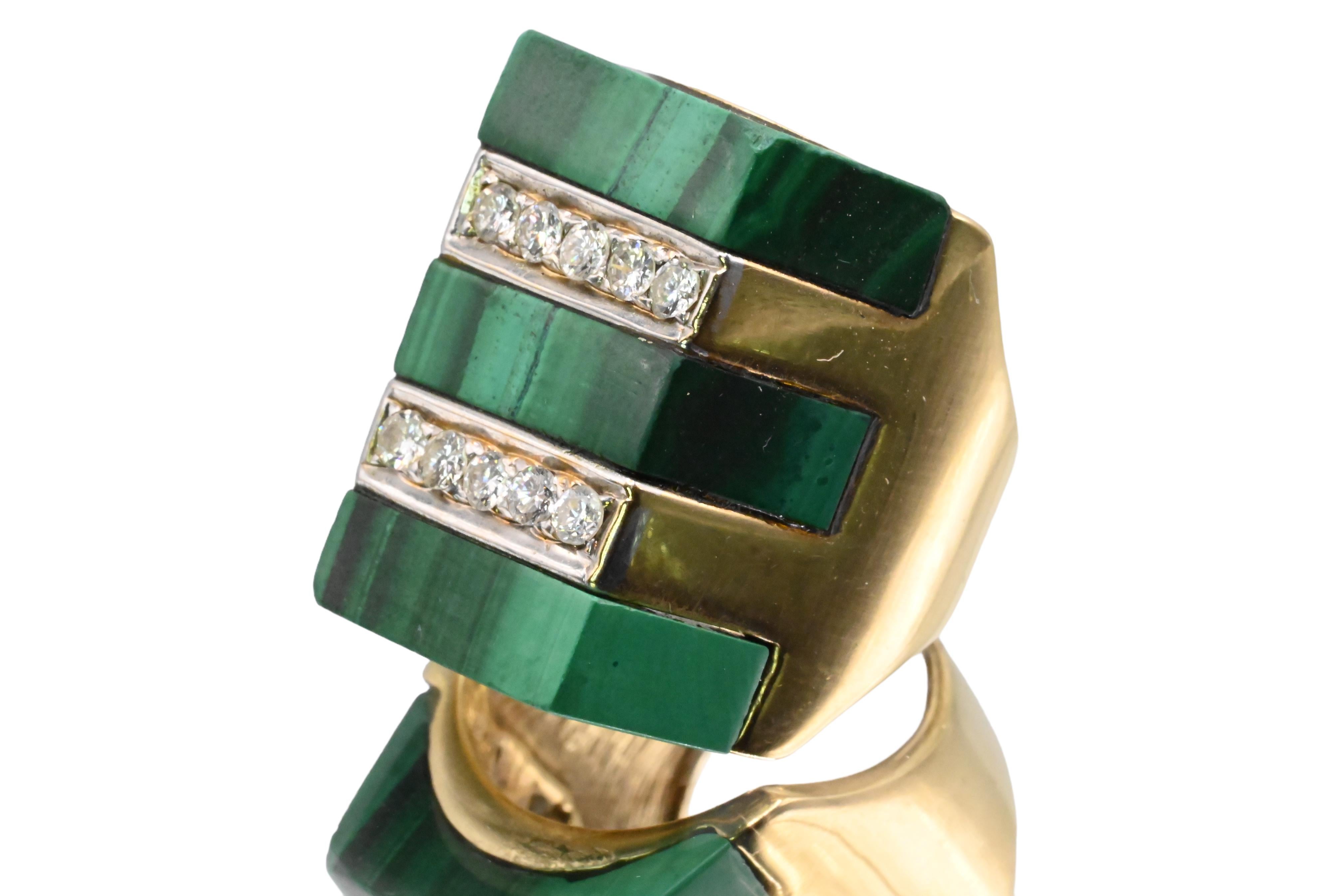 18K Gold Malachite and Diamond Ring at 1stDibs
