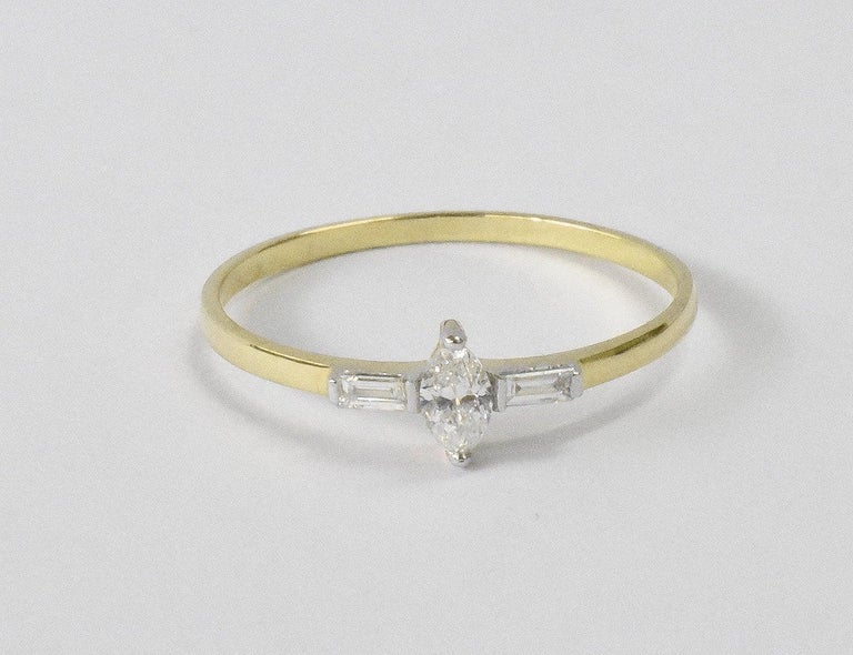 Customizable 18K Gold Marquise Diamond and Baguette Diamond Ring ...