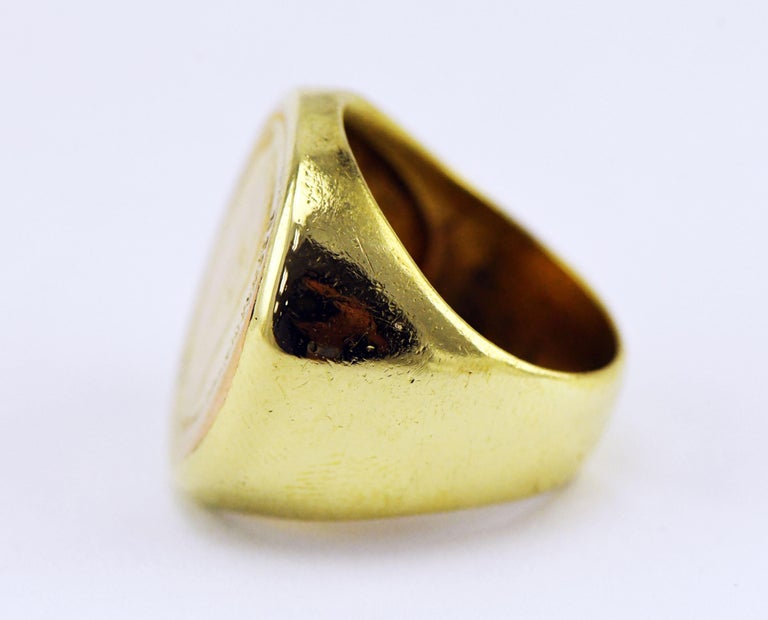 18 Karat Gold Men’s Gold Coin Ring with 1903 Russian 5 Roubles Tsar ...