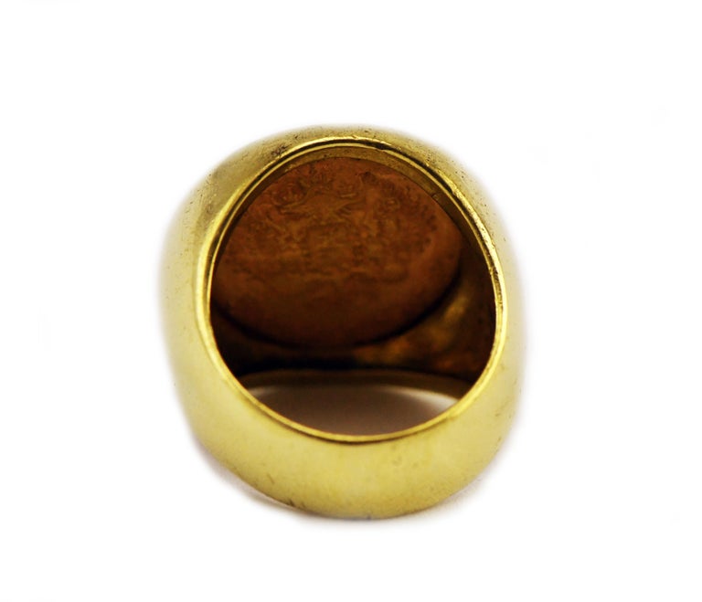 18 Karat Gold Men’s Gold Coin Ring with 1903 Russian 5 Roubles Tsar ...