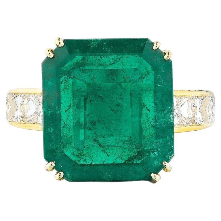 Customizable 18k Gold Minimalist Emerald Engagement Ring, Diamond ...