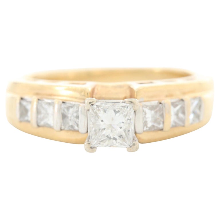 Customizable 18k Gold Minimalist Princess Cut Diamonds Halo Engagement